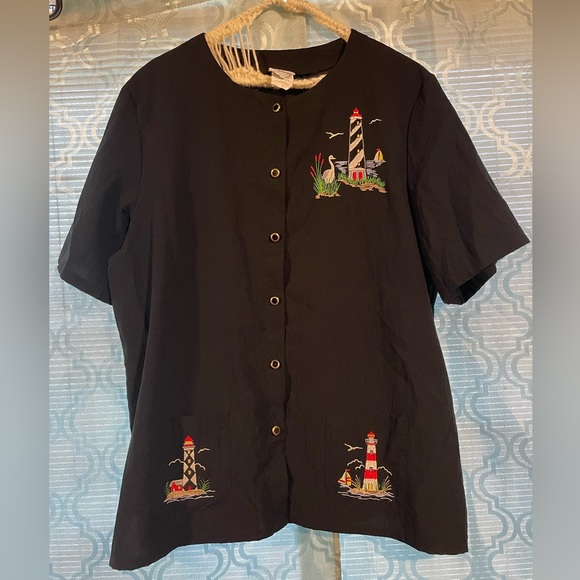 Vintage | Tops | Vintage Classic Embroidered Lighthouse Nautical Button ...